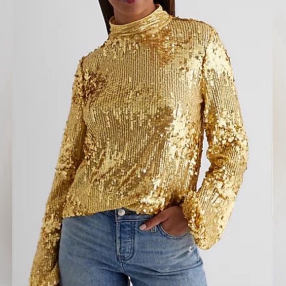 Express | Tops | Expres New Gold Sequin Long Sleeve Top | Poshmark